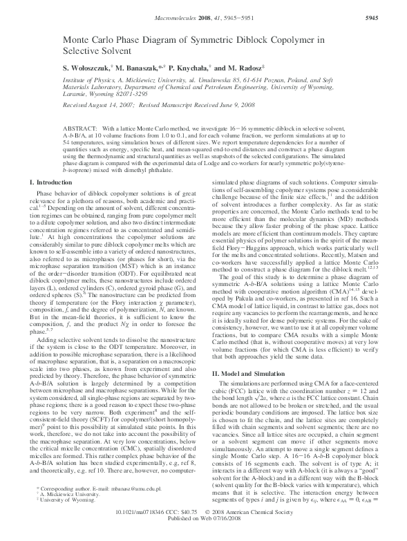 (PDF) Monte Carlo Phase Diagram of Symmetric Diblock Copolymer in ...