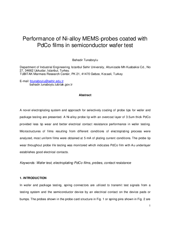 (PDF) Performance of Ni-alloy MEMS-probes coated with PdCo films in ...