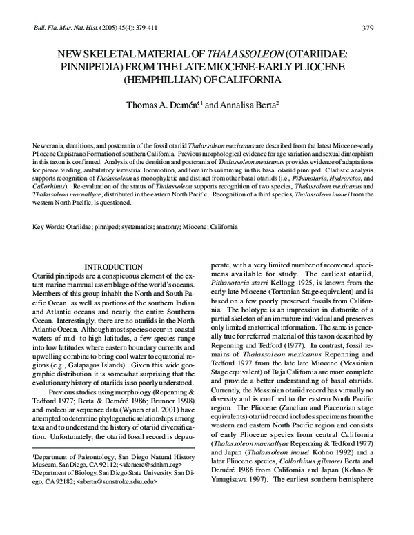 (PDF) New Skeletal Material of Thalassoleon (Otariidae: Pinnipedia ...