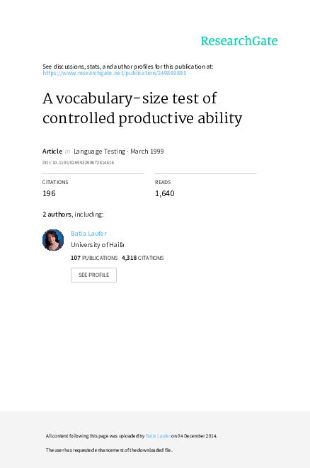 (PDF) A vocabulary-size test of controlled productive ability
