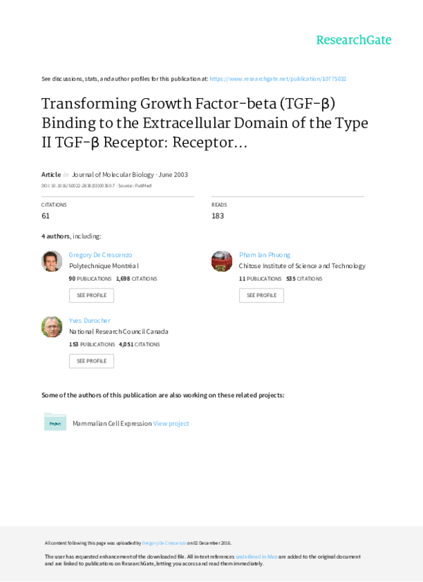 (PDF) Transforming Growth Factor-beta (TGF-β) Binding to the Extracellular Domain of the Type II ...
