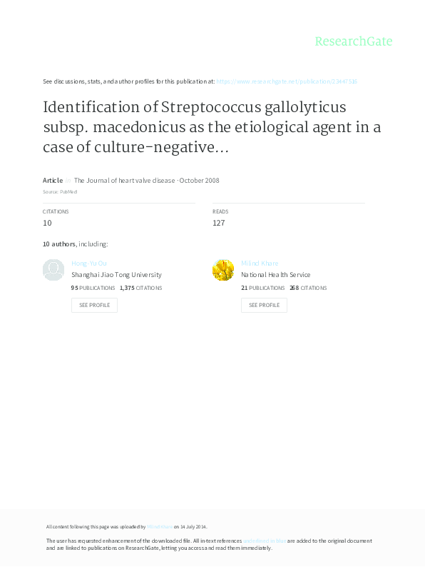 (PDF) Identification of Streptococcus gallolyticus subsp. macedonicus ...