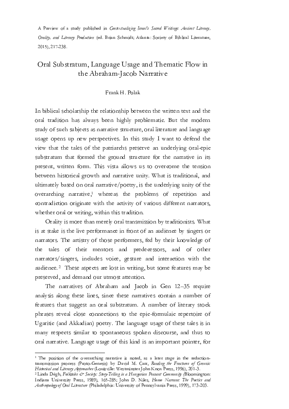 (PDF) Oral Substratum, Language Usage and Thematic Flow in the Abraham ...