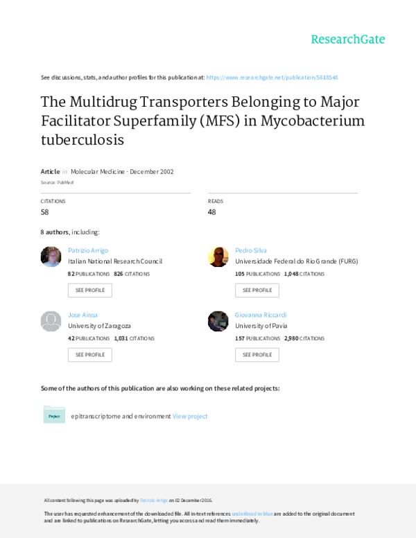 (PDF) The Multidrug Transporters Belonging to Major Facilitator ...