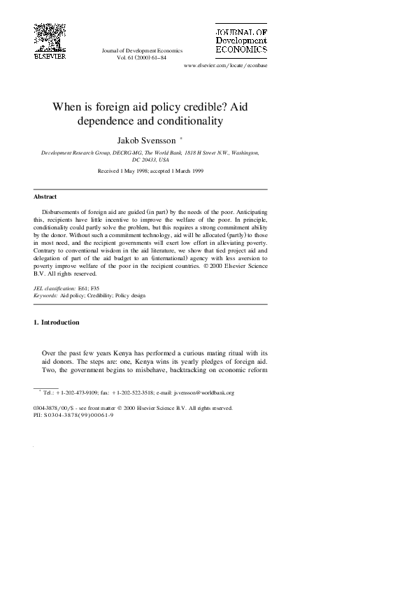 (PDF) When Is Foreign Aid Policy Credible? Aid Dependence and ...
