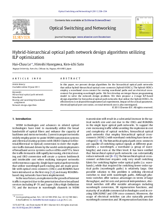 Pdf Hybrid Hierarchical Optical Path Network Design Algorithm With 2 Stage Ilp Optimization