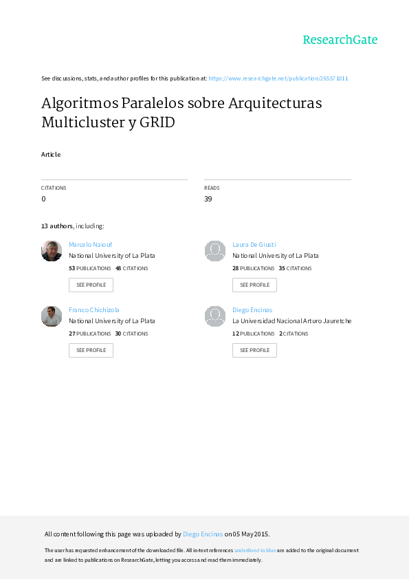(PDF) Algoritmos Paralelos sobre Arquitecturas Multicluster y GRID