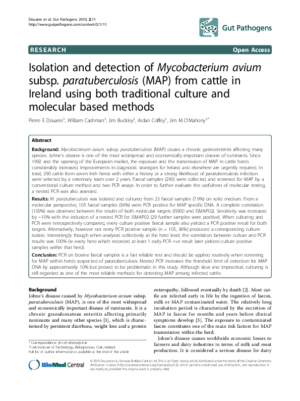 Pdf Isolation And Detection Of Mycobacterium Avium Subsp Paratuberculosis Map From Cattle In