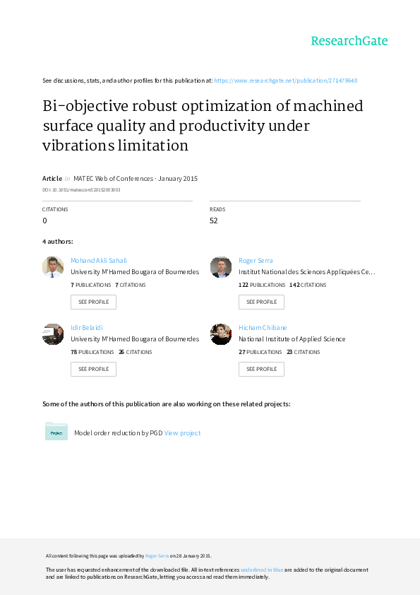 Pdf Bi Objective Robust Optimization Of Machined Surface Quality And Productivity Under