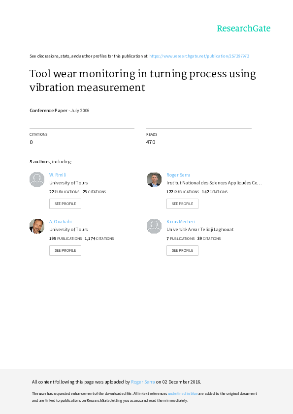 Pdf Tool Wear Monitoring In Turning Process Using Vibration Measurement