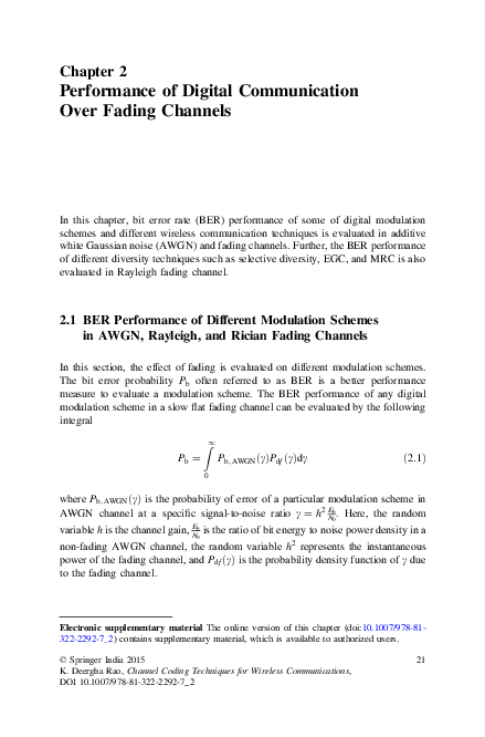 (PDF) Performance of Digital Communication Over Fading Channels