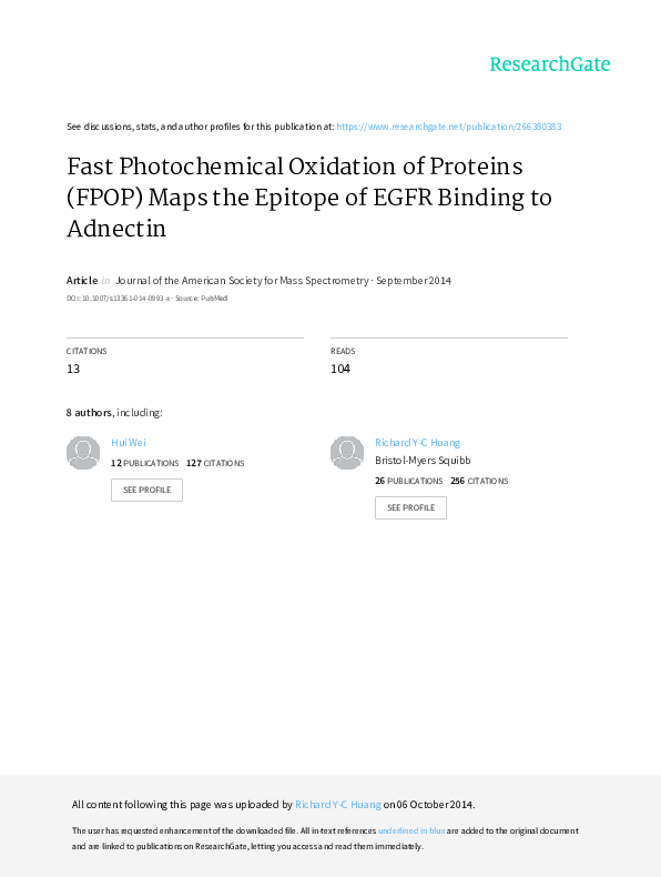 (PDF) Fast Photochemical Oxidation of Proteins (FPOP) and Mass ...