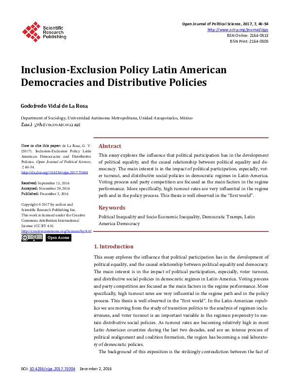 (PDF) Inclusion-Exclusion Policy Latin American Democracies and ...