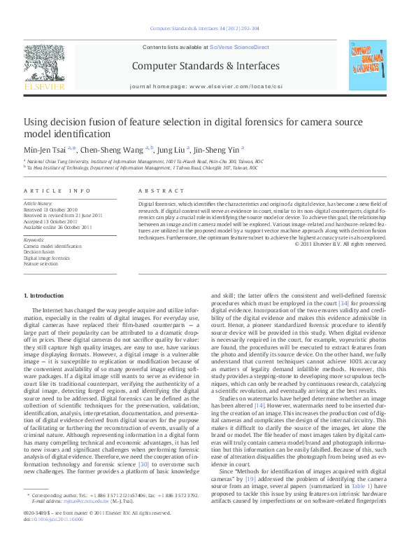 (PDF) Using decision fusion of feature selection in digital forensics for camera source model ...