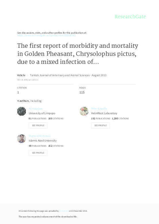 (PDF) The first report of morbidity and mortality in Golden Pheasant ...