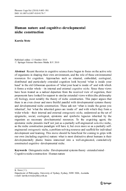 (PDF) Human nature and cognitive- developmental niche construction