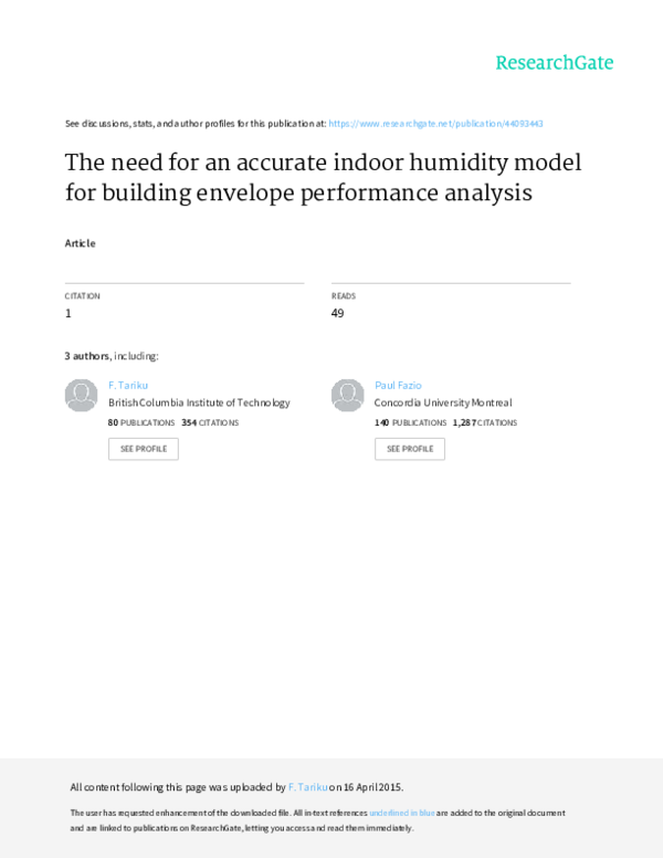 (PDF) The need for an accurate indoor humidity model for building ...