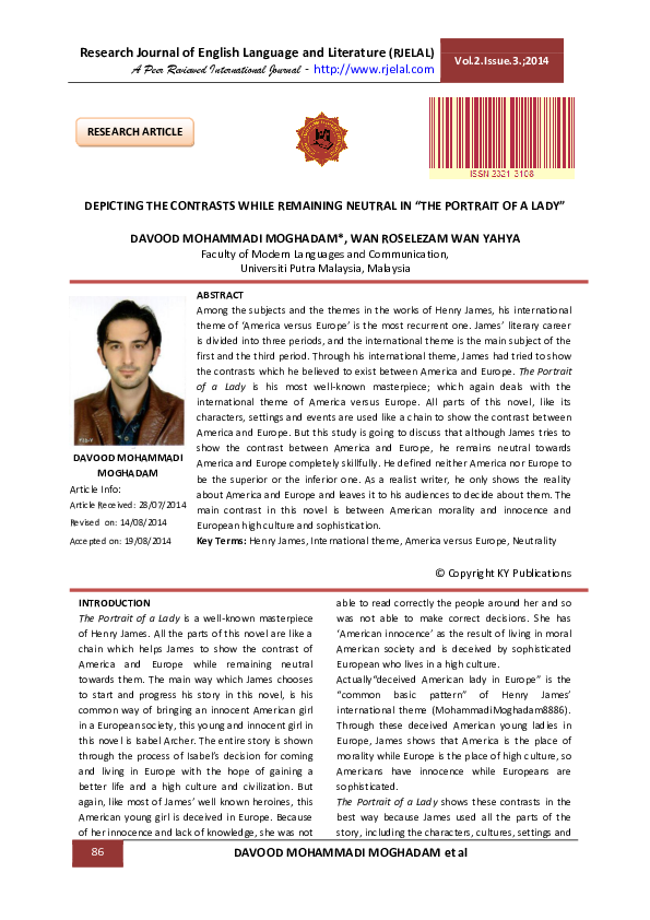 (PDF) DEPICTING THE CONTRASTS WHILE REMAINING NEUTRAL IN " THE PORTRAIT ...