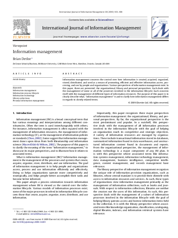 (PDF) Information management