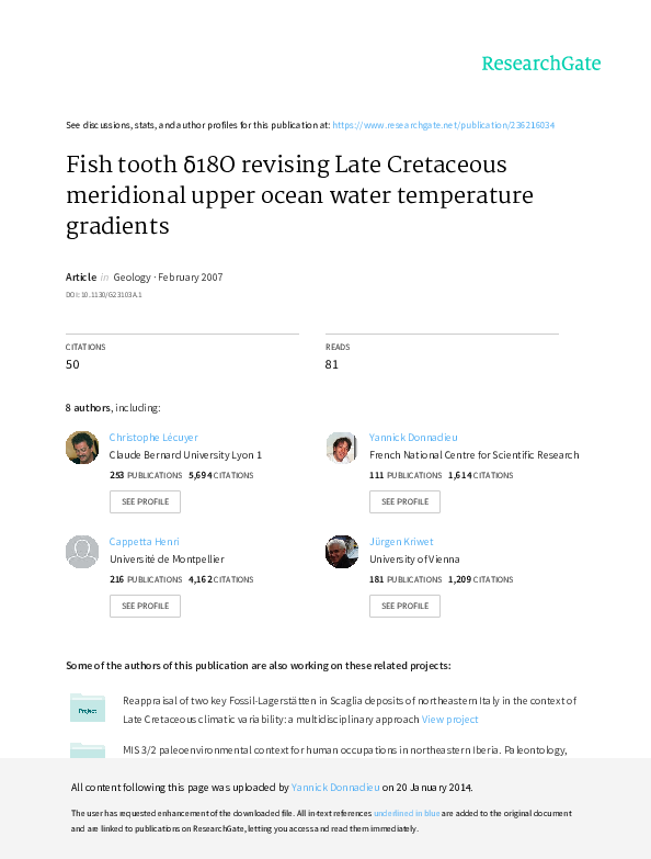(PDF) Fish tooth δ18O revising Late Cretaceous meridional upper ocean ...