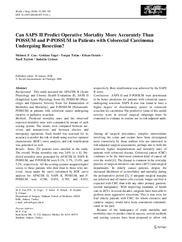 (PDF) Can SAPS II Predict Operative Mortality More Accurately Than ...
