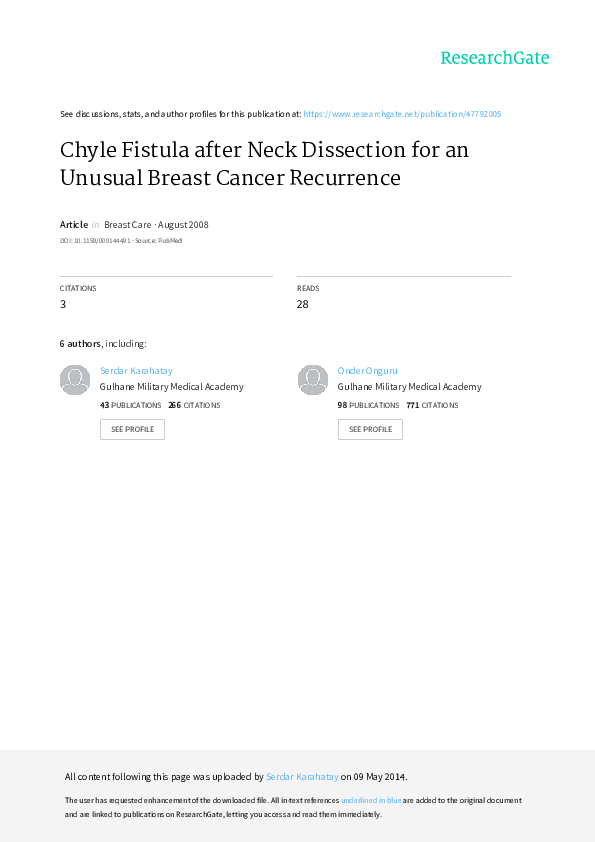 (PDF) Chyle Fistula after Neck Dissection for an Unusual Breast Cancer ...