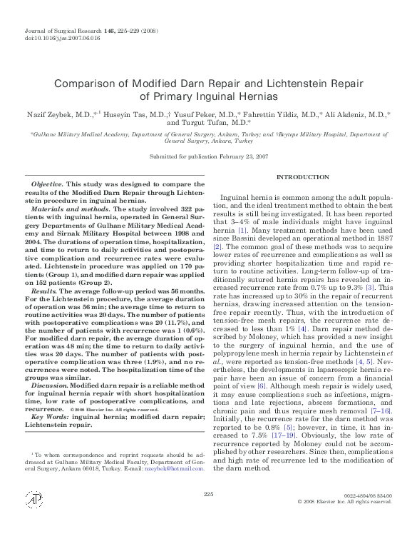 (PDF) Comparison of Modified Darn Repair and Lichtenstein Repair of ...