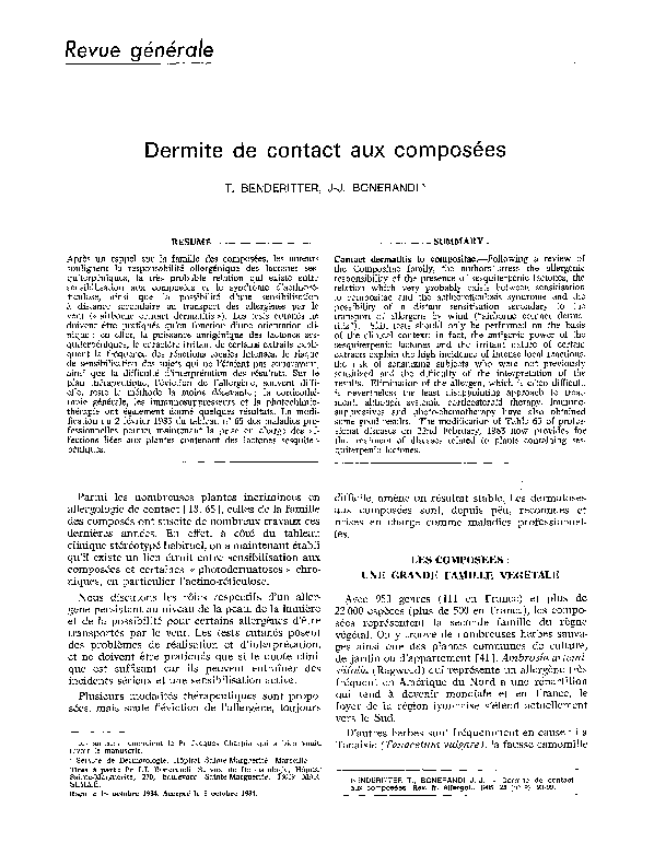 (PDF) Dermite de contact aux composées