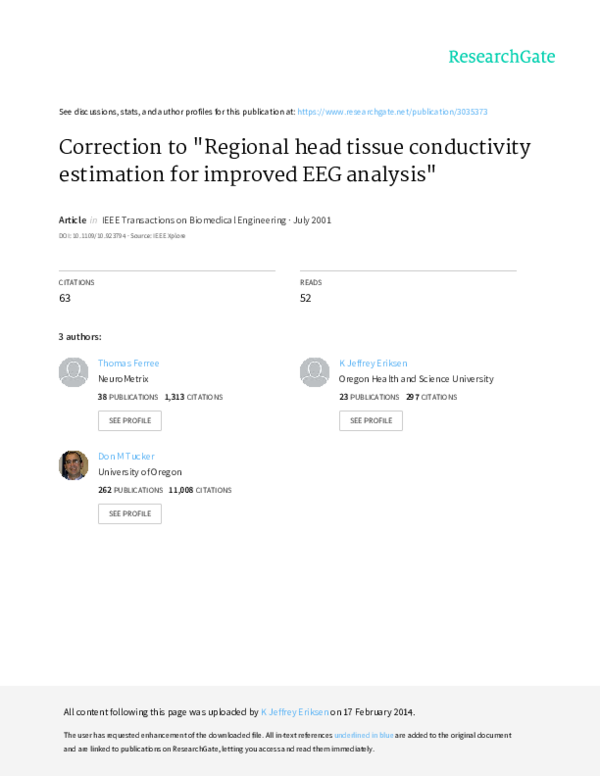 (PDF) Correction to "Regional head tissue conductivity estimation for improved EEG analysis