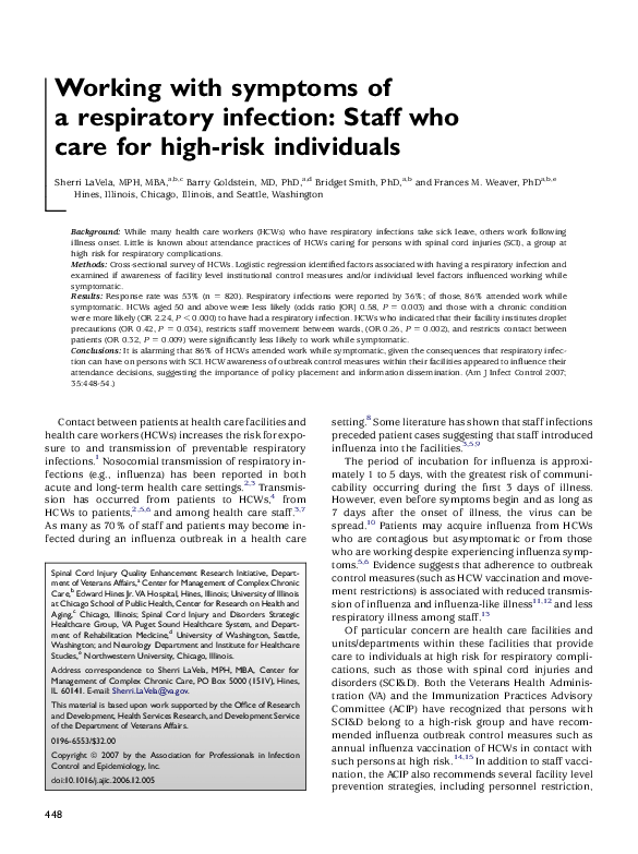 (PDF) Working with symptoms of a respiratory infection: Staff who care ...