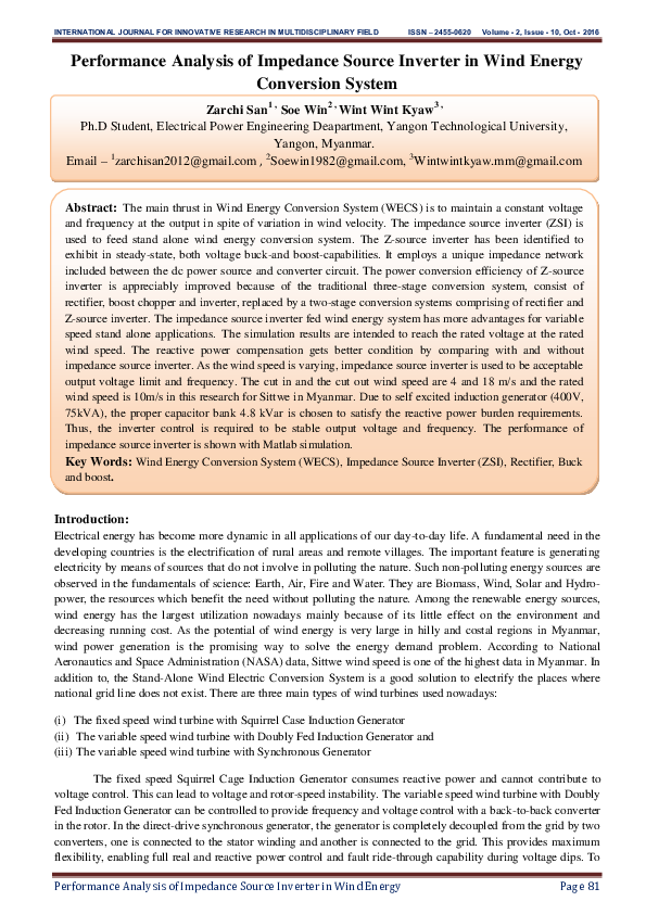 (PDF) Performance Analysis of Impedance Source Inverter in Wind Energy ...