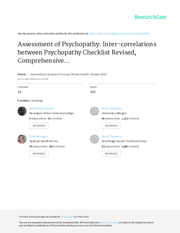 (PDF) Assessment of Psychopathy: Inter-correlations between Psychopathy ...