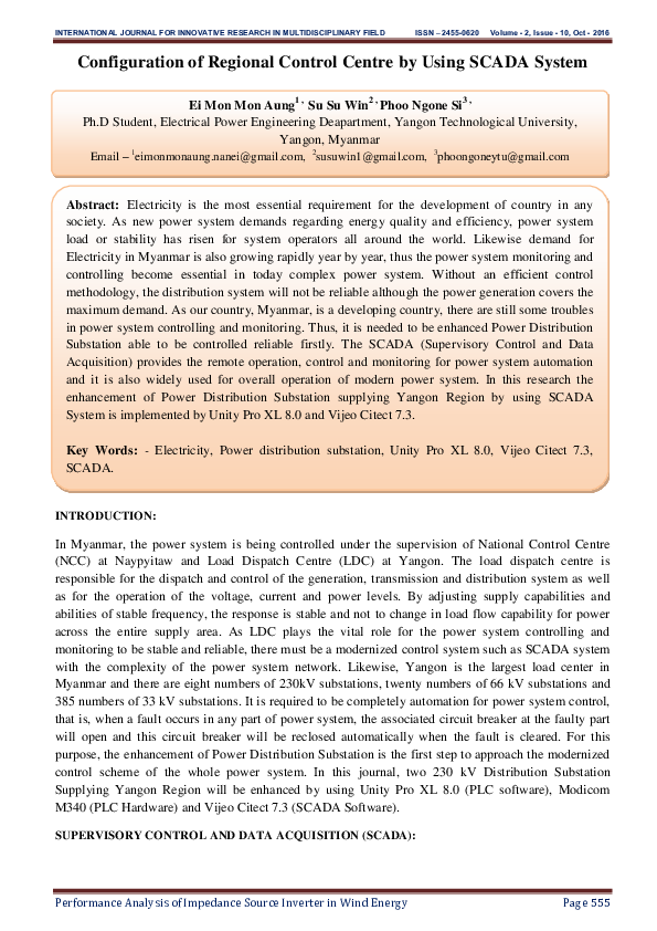 (PDF) Configuration of Regional Control Centre by Using SCADA System - Ei Mon Mon Aung, Su Su ...
