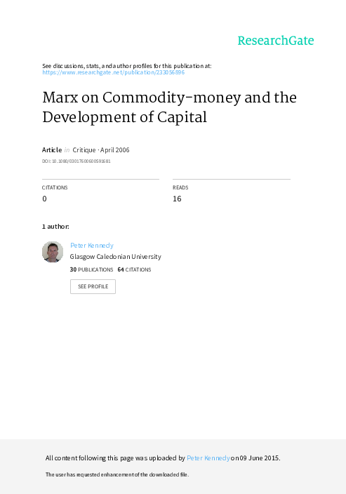 (PDF) Marx on Commodity-money and the Development of Capital