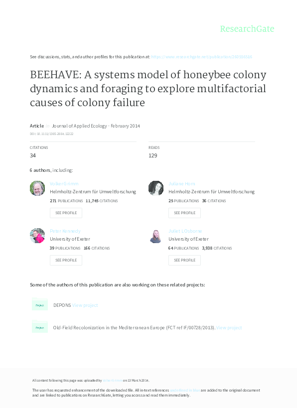 (PDF) BEEHAVE: a systems model of honeybee colony dynamics and foraging to explore ...
