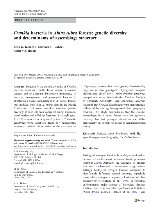 (PDF) Frankia bacteria in Alnus rubra forests: genetic diversity and ...