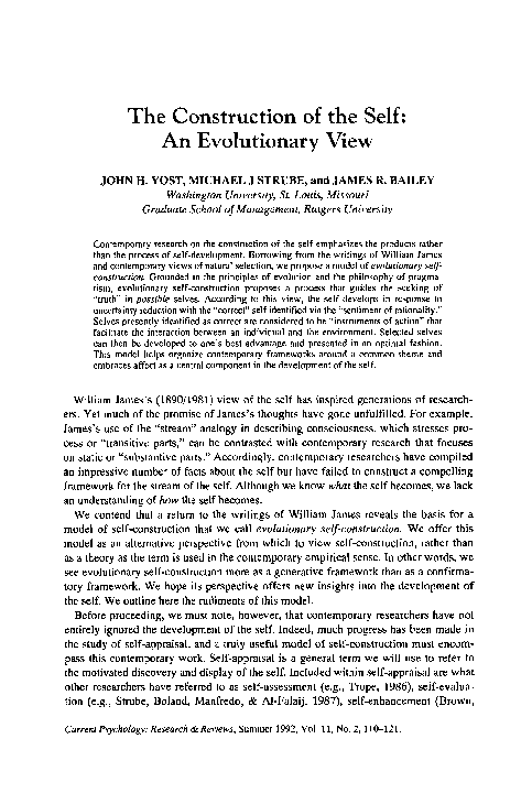 (PDF) The construction of the self: An evolutionary view