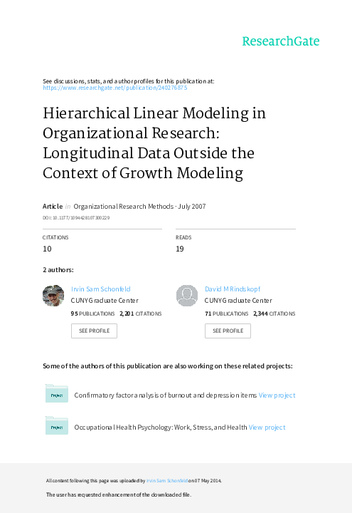 (PDF) Hierarchical Linear Modeling in Organizational Research: Longitudinal Data Outside the ...