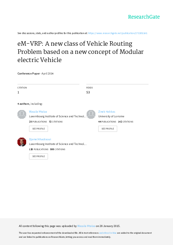 (PDF) eM-VRP: a new class of Vehicle Routing Problem based on a new ...