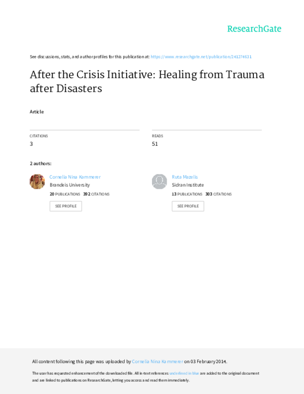 (PDF) After the Crisis Initiative: Healing from Trauma after Disasters