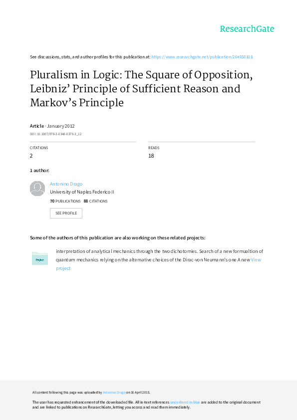 (PDF) Pluralism in Logic: The Square of Opposition, Leibniz’ Principle ...