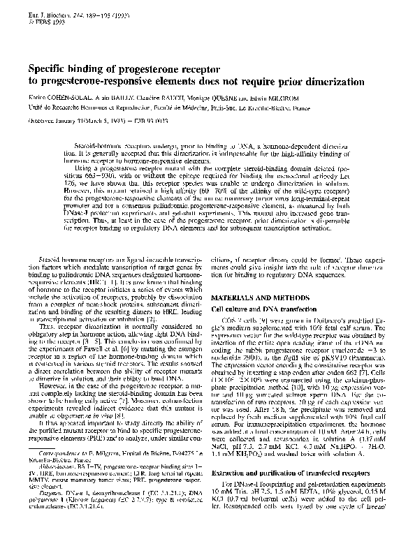 (PDF) Specific binding of progesterone receptor to progesterone ...