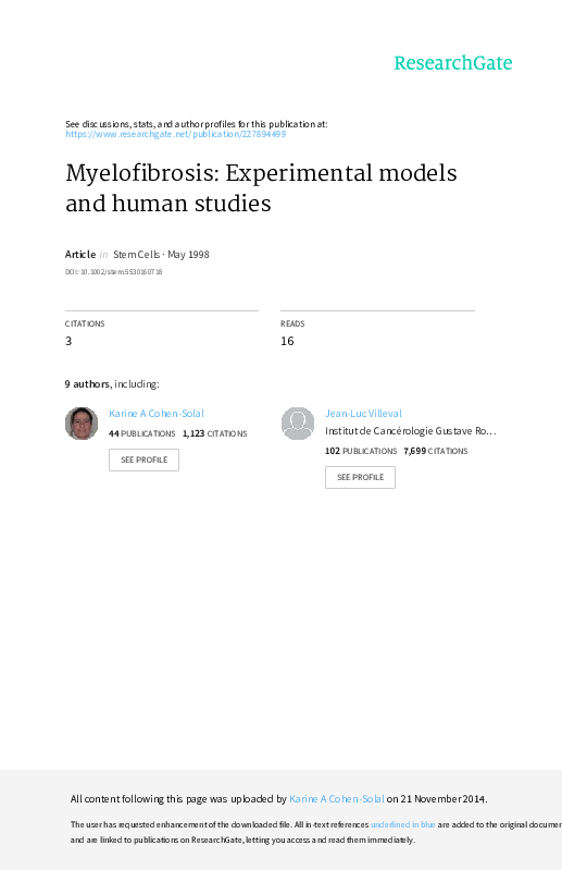 (PDF) Myelofibrosis: Experimental models and human studies