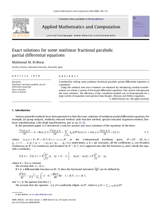 Pdf Exact Solutions For Some Nonlinear Fractional Parabolic Partial Differential Equations