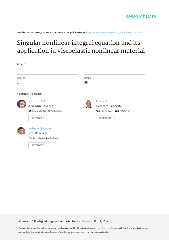 (PDF) Singular nonlinear integral equation and its application in ...