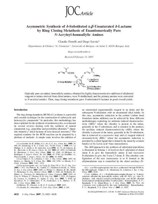(PDF) Asymmetric synthesis of δ-substituted α, β-unsaturated δ-lactams ...