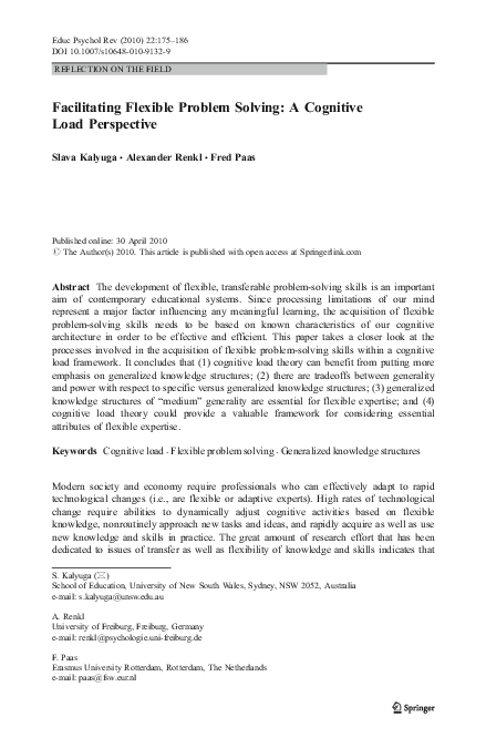 (PDF) Facilitating flexible problem solving: A cognitive load perspective