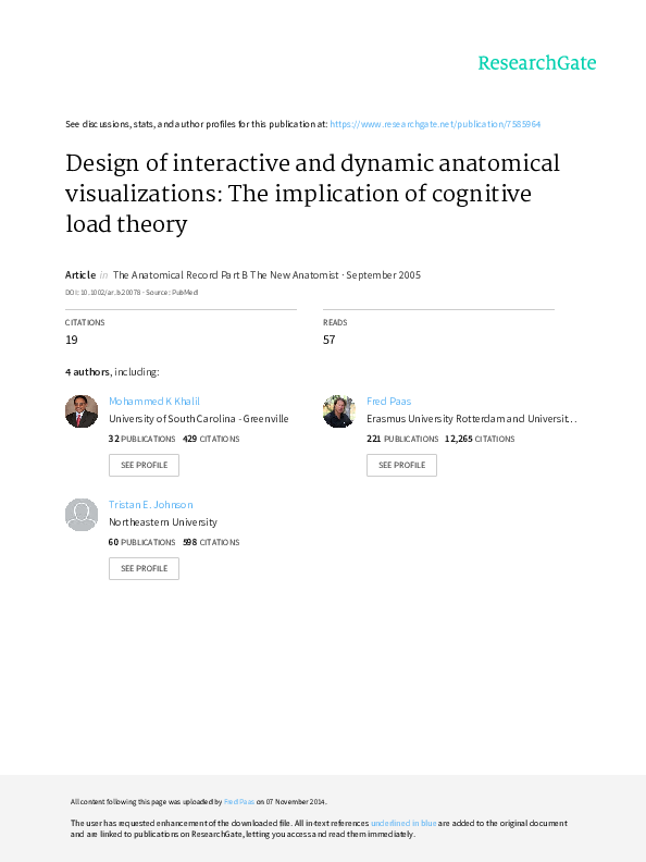 Pdf Design Of Interactive And Dynamic Anatomical Visualizations The Implication Of Cognitive