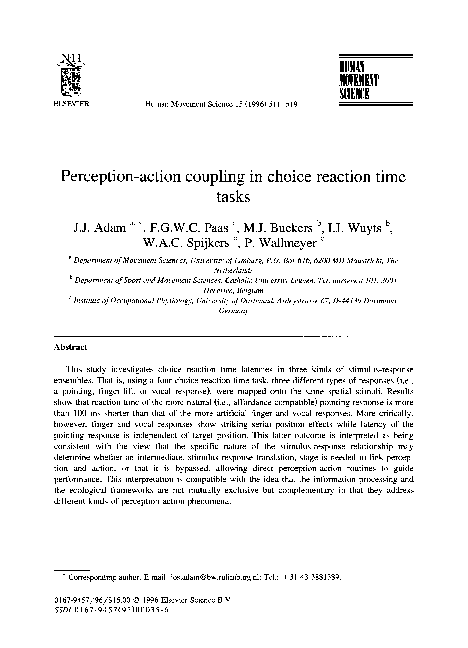 (PDF) Perception-action coupling in choice reaction time tasks