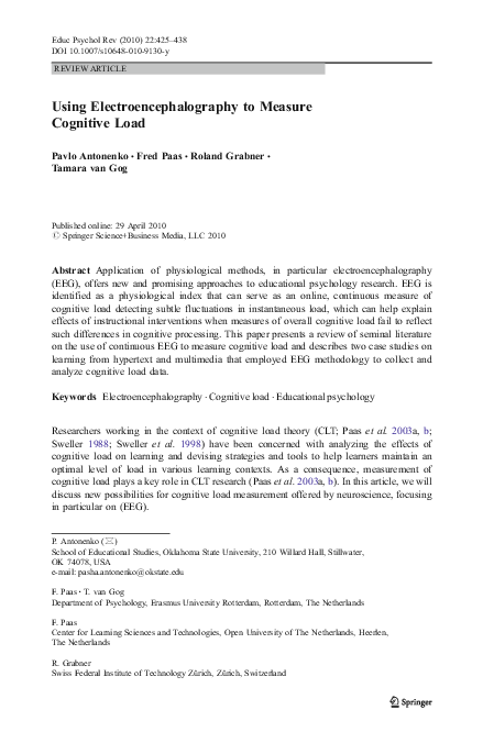 (PDF) Using electroencephalography to measure cognitive load